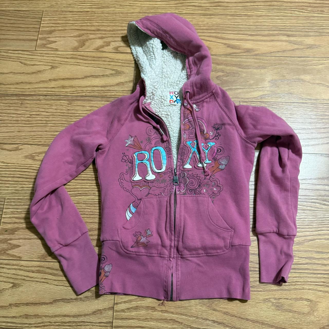 y2k 2000s Roxy full zip hoodie size XS sherpa... - Depop