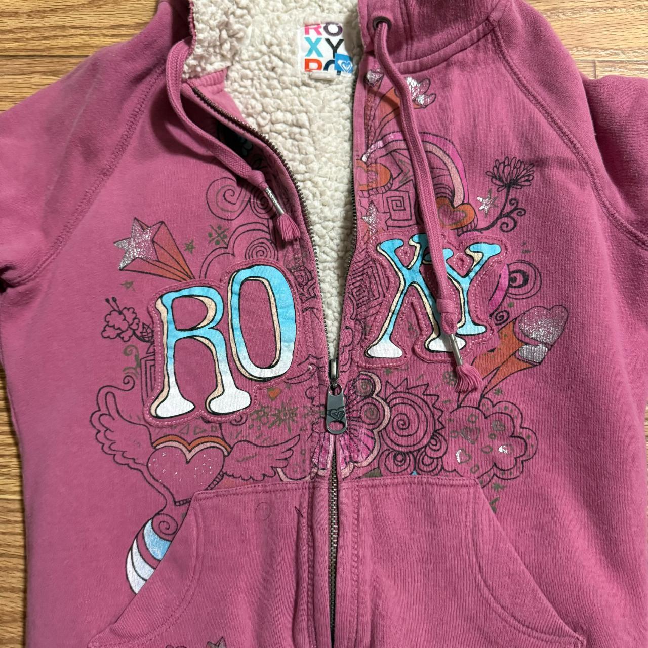 y2k 2000s Roxy full zip hoodie size XS sherpa... - Depop