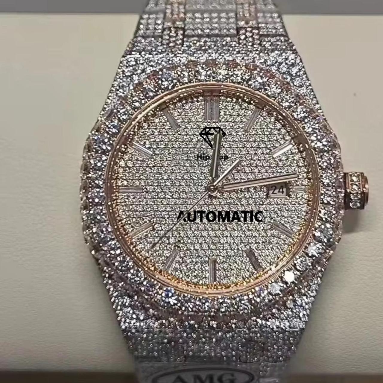 Diamond encrusted watch in gold and silver tones,... | Depop