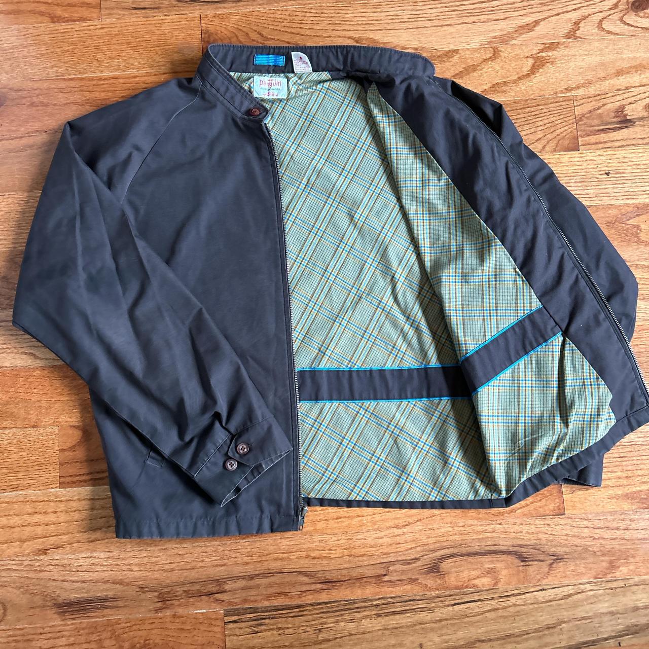 Vintage Dark Brown Detroit jacket with plaid lining,... | Depop