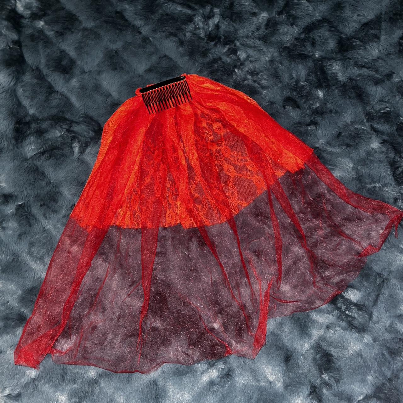 Red lace and mesh hair pin veil - ideal for a gothic... | Depop