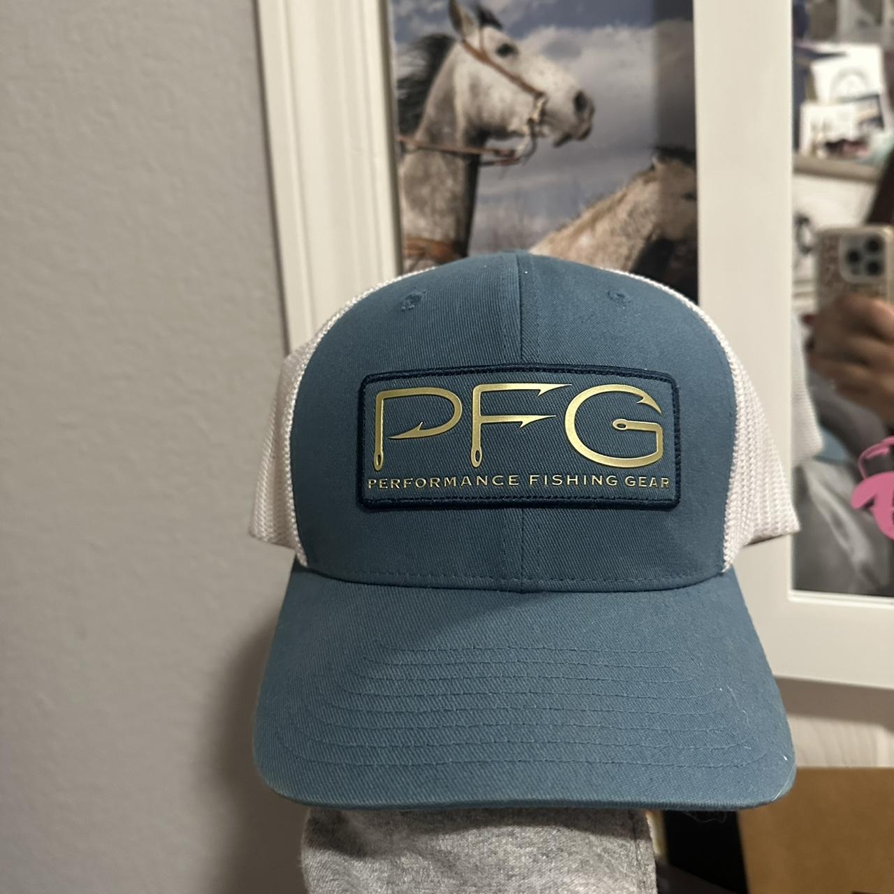 Blue and white PFG trucker hat #truckerhat - Depop