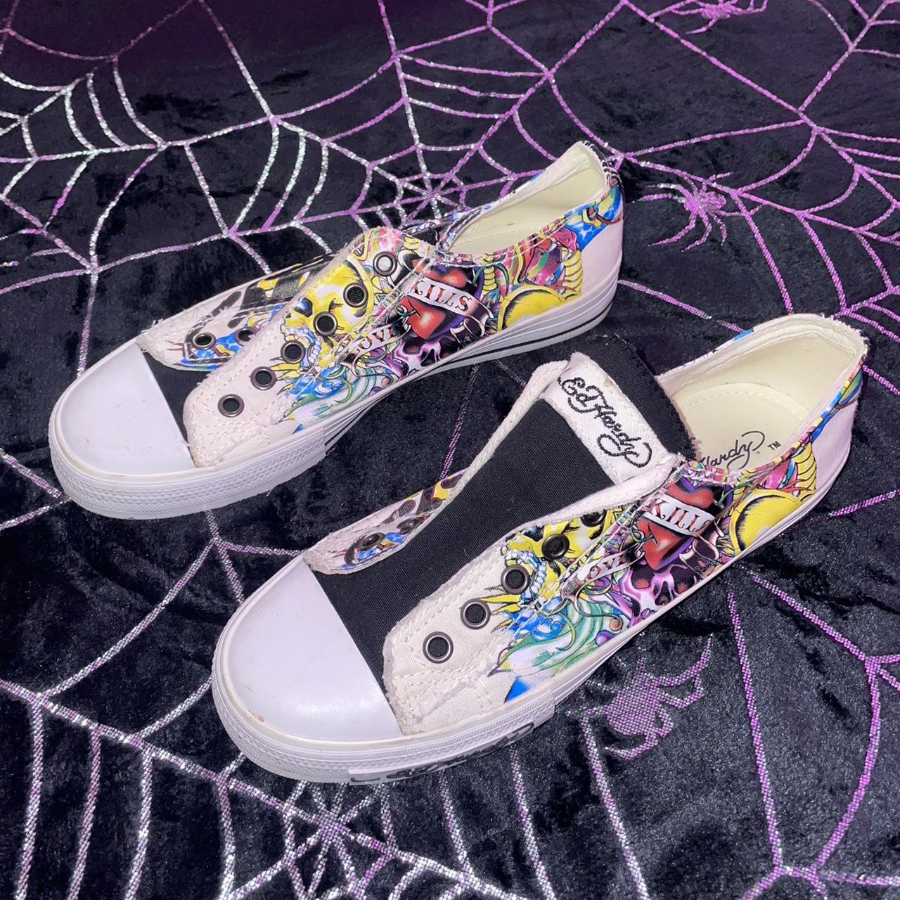 Ed Hardy Converse size 8. Super cute and edgy... - Depop