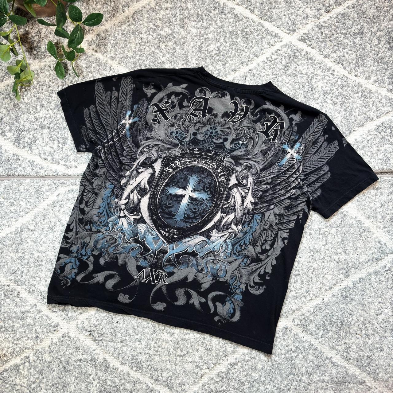 y2k grunge 2000s style boxy aop graphic tee... - Depop