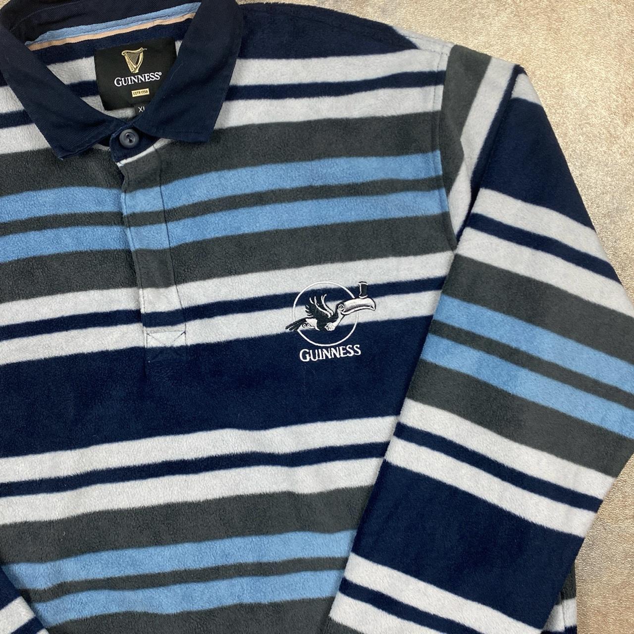 Guinness Striped Fleeced Rugby Top Blue/ navy/... - Depop