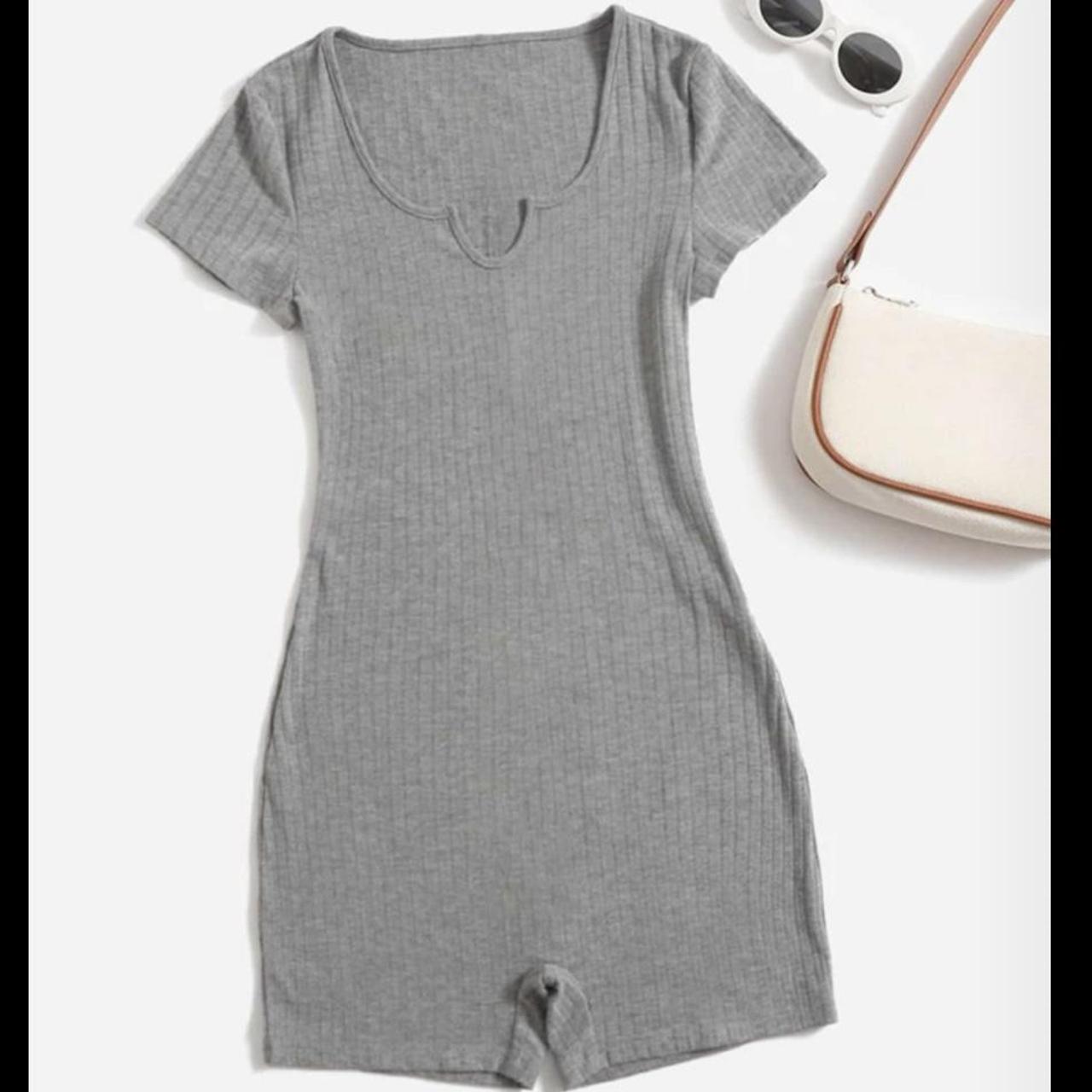 grey romper !! -rib knit -notched neck -never worn... - Depop
