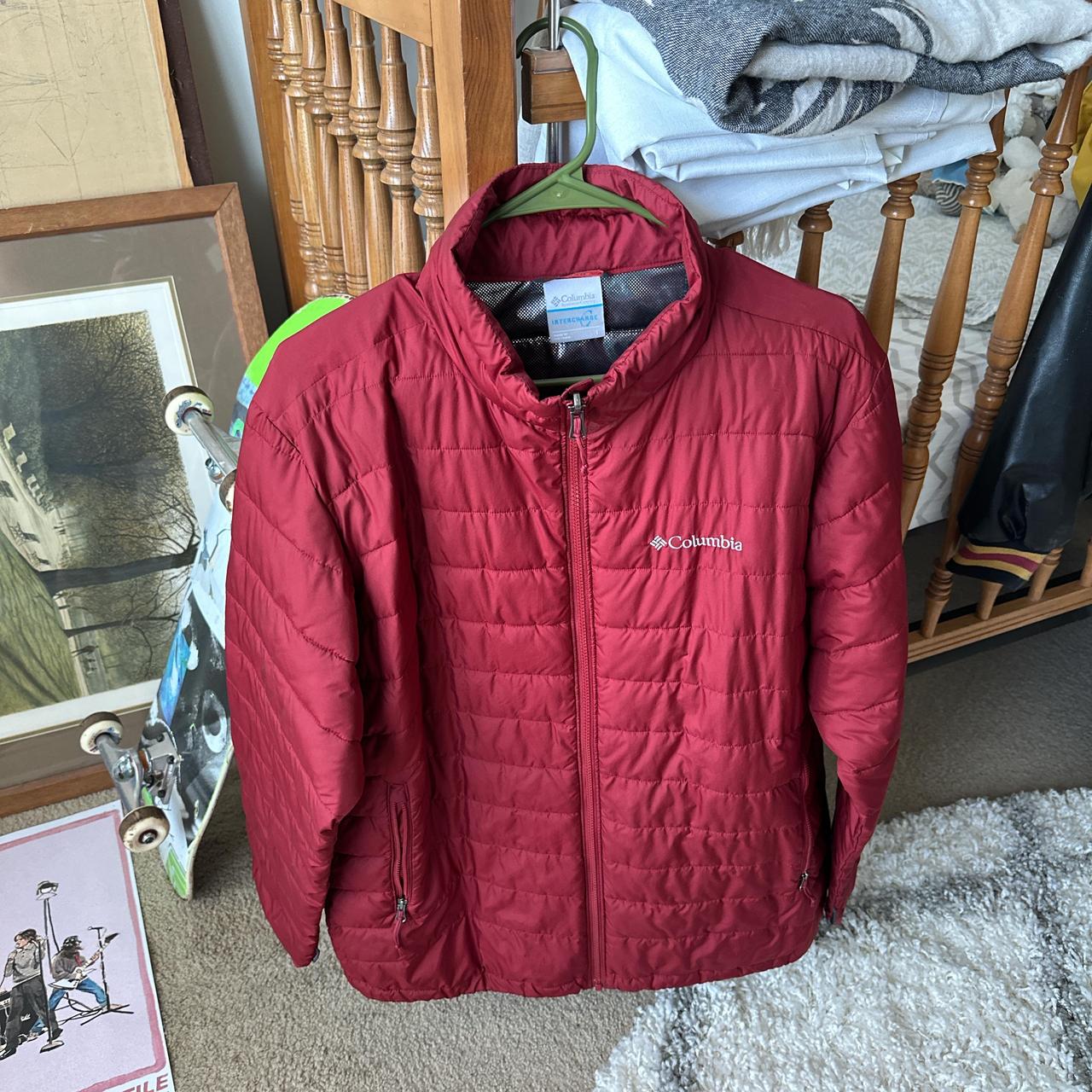Burgundy Columbia puffer jacket - very warm and... - Depop