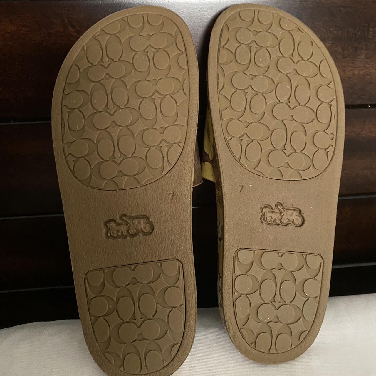 Coach Women's Brown and Yellow Slides | Depop