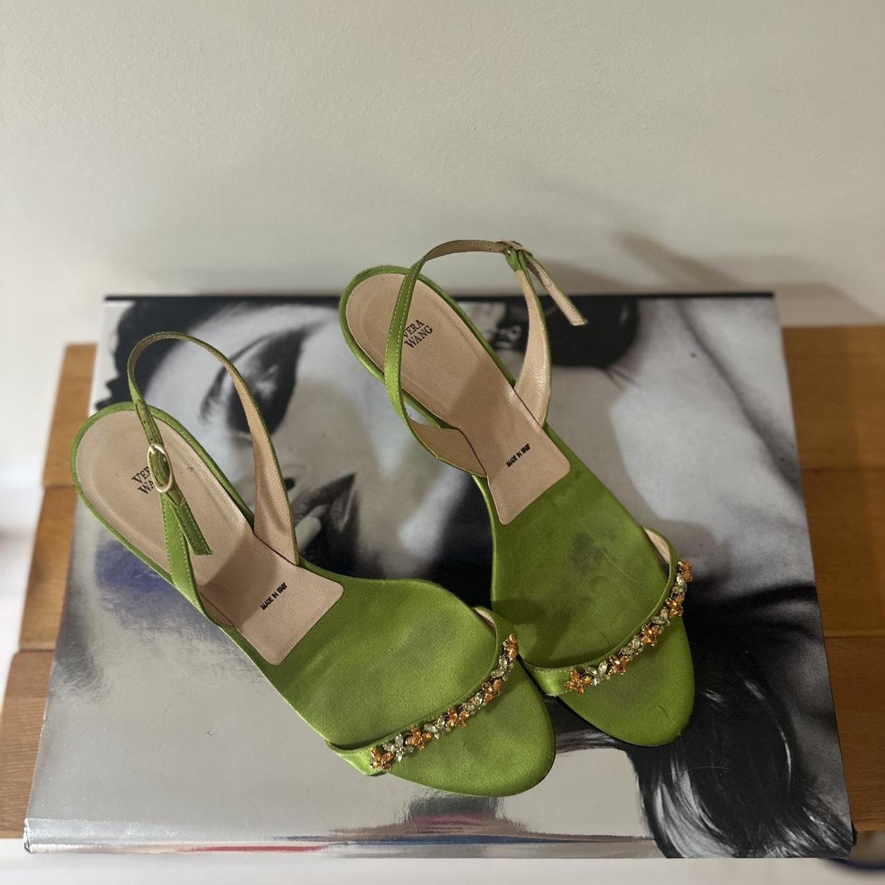 Vintage Vera Wang Satin Kitten Heels with jewel... - Depop