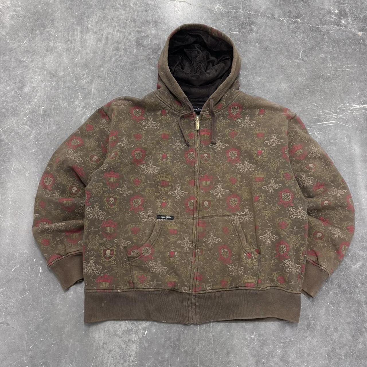 2000s y2k marc ecko aop zip up hoodie fits like a... - Depop