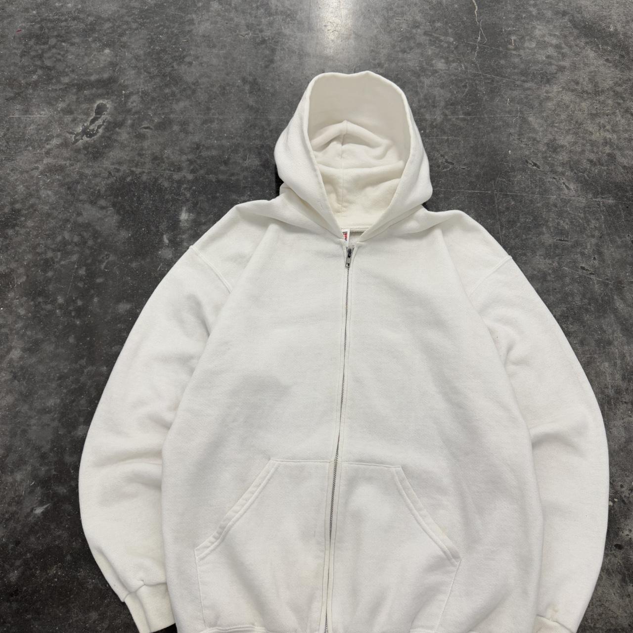 vintage 90s blank white zip up hoodie size... - Depop