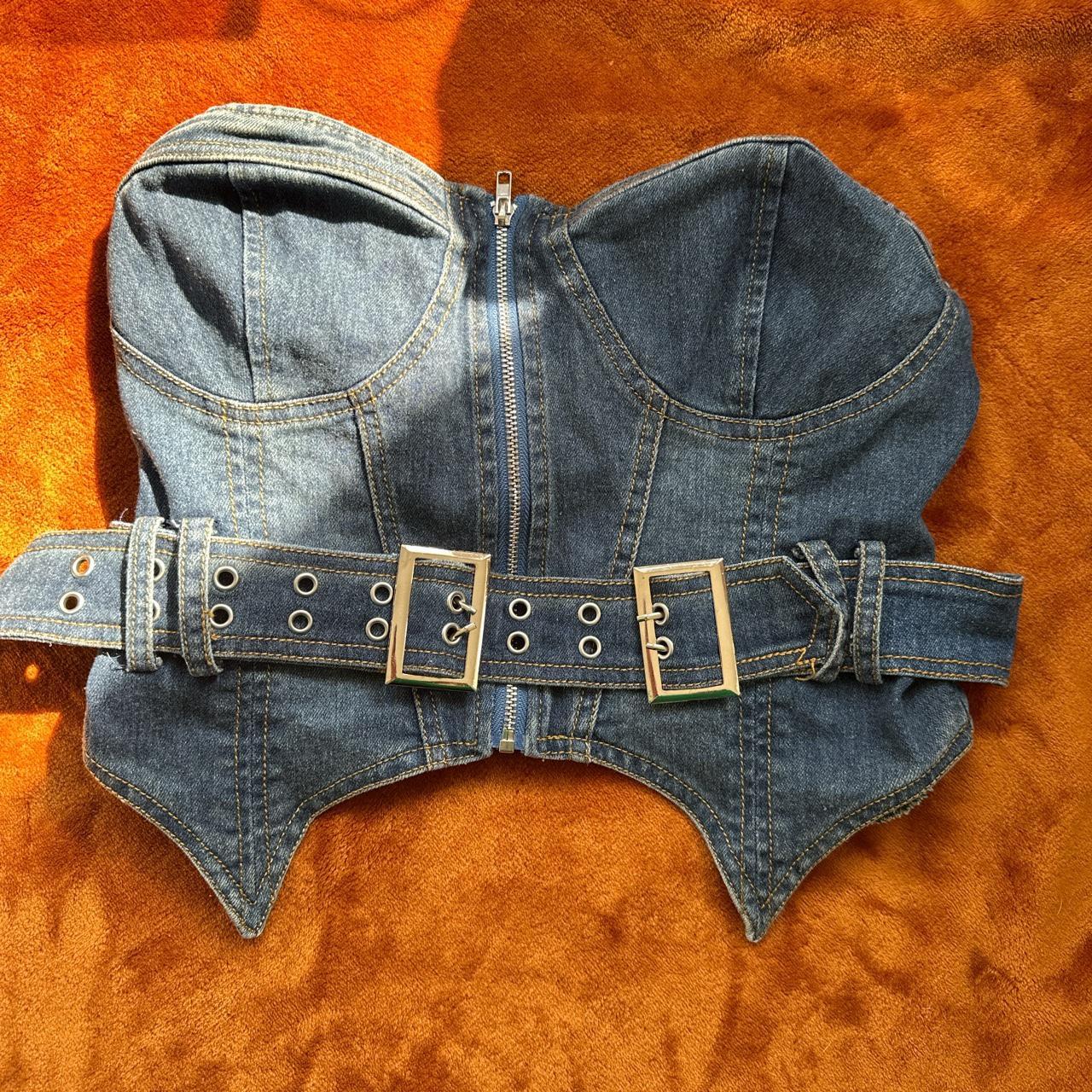 Strapless Jean top Size Large #jeantop #strapless... - Depop