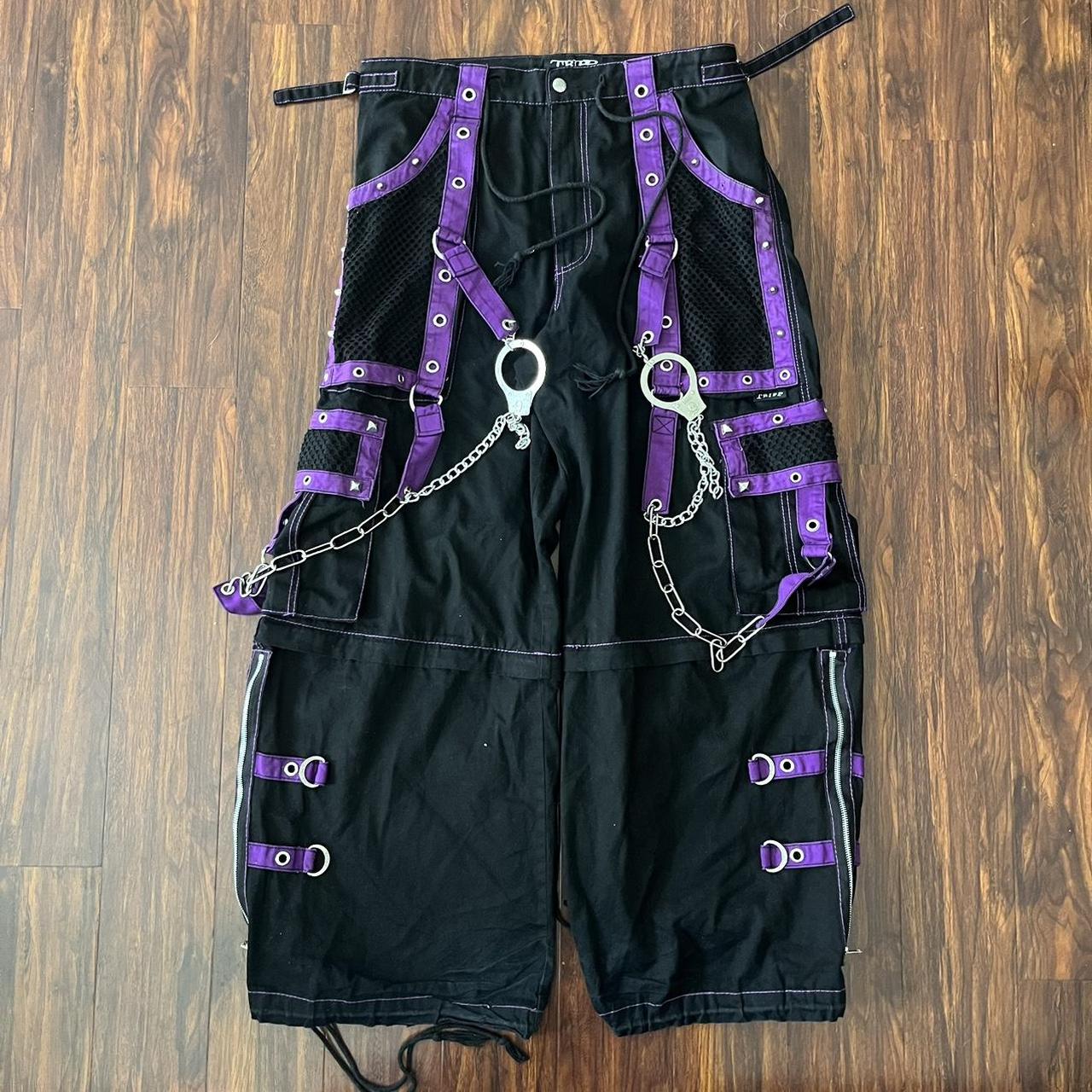 CRAZY RARE VINTAGE TRIPP PANTS BLACK PURPLE CONTRAST... - Depop