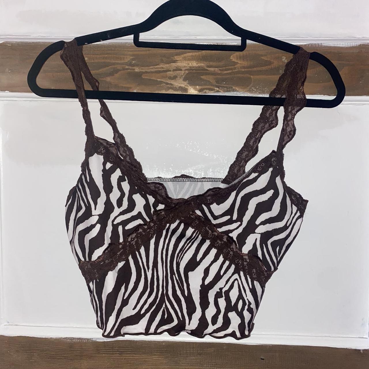 SHEIN crop top in zebra patterned brown and white,... - Depop