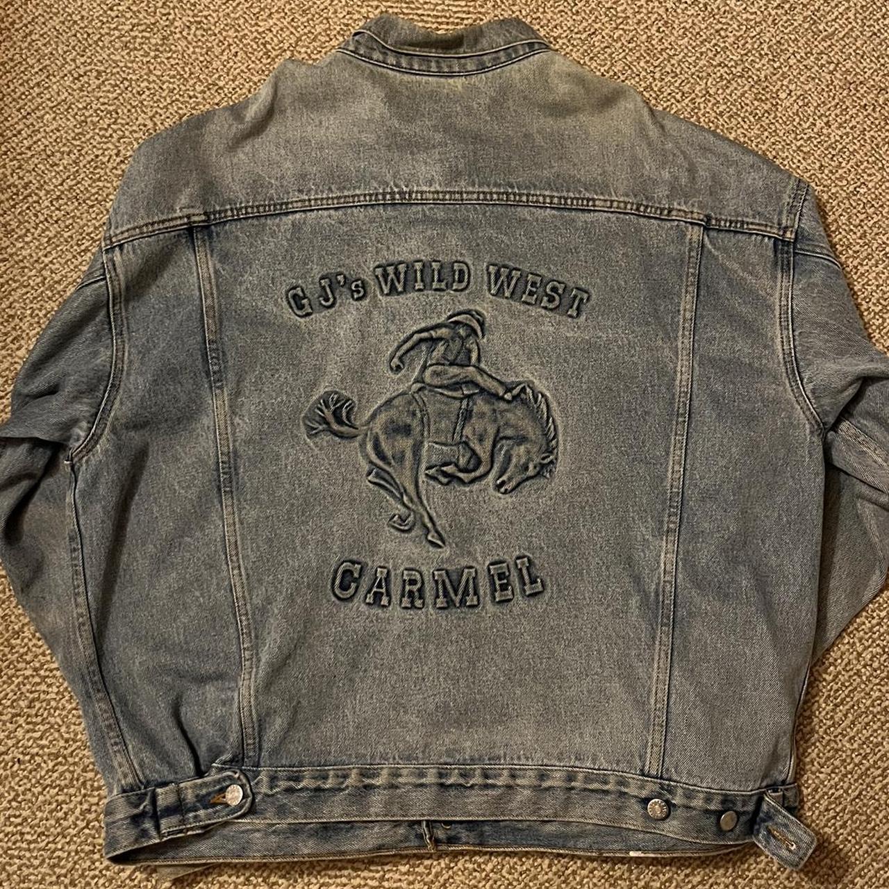 Vintage embossed cowboy denim jacket Xtra Large Made... - Depop