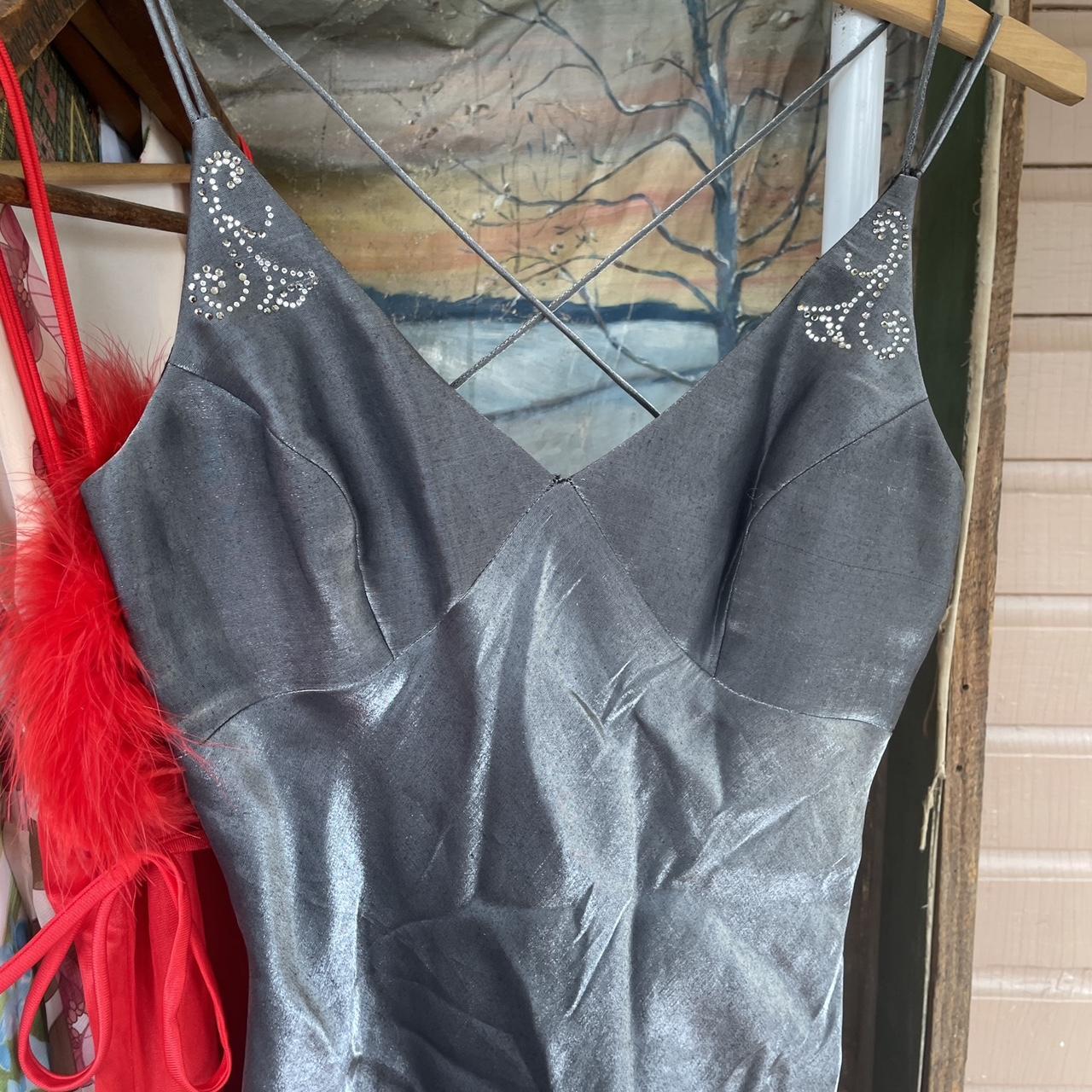 Vintage 90’s y2k shimmery silver prom dress / gown... - Depop