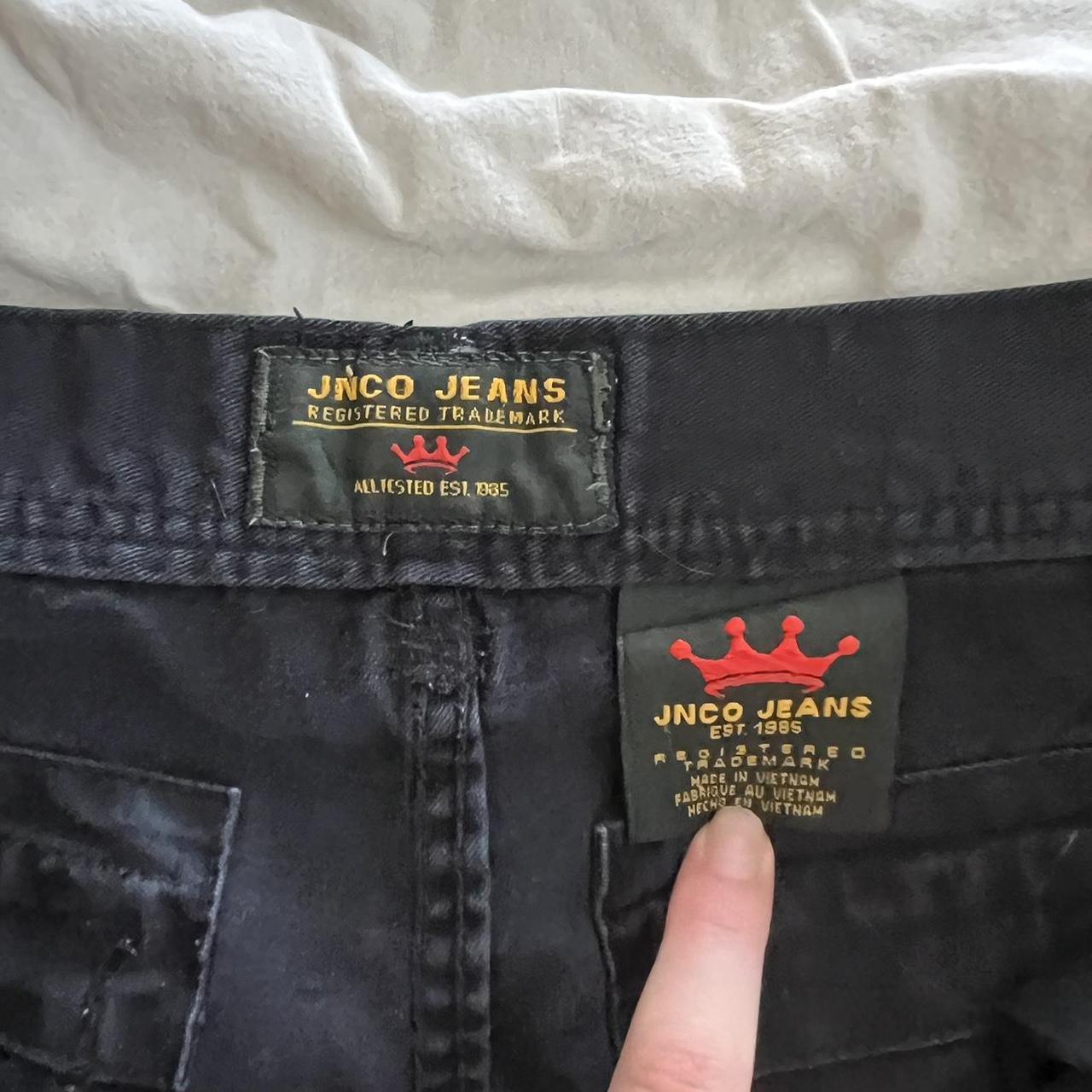 jnco jean jorts with snake! no exact sizing but... - Depop