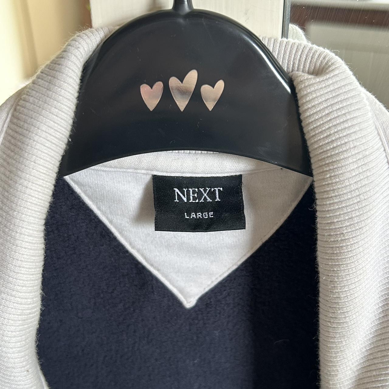 NEXT Navy Striped Zip up Jumper addidasdoopppp SIZE:... - Depop