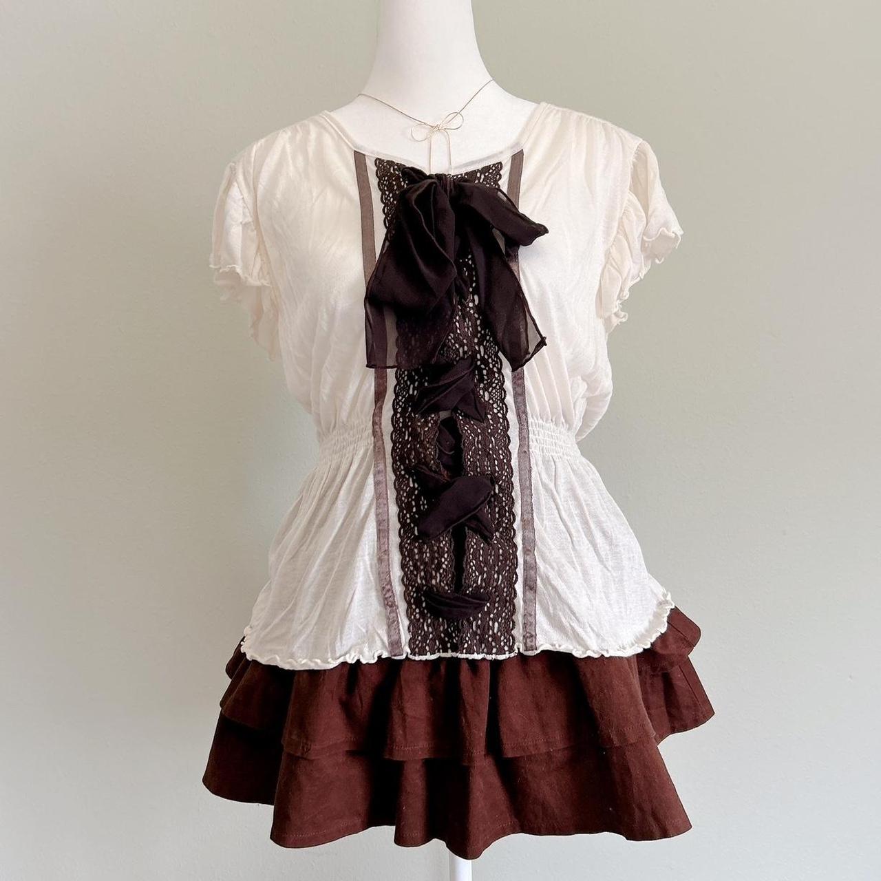 Drapey lace and ribbon tie blouse from Japan 💗 M 💗... - Depop