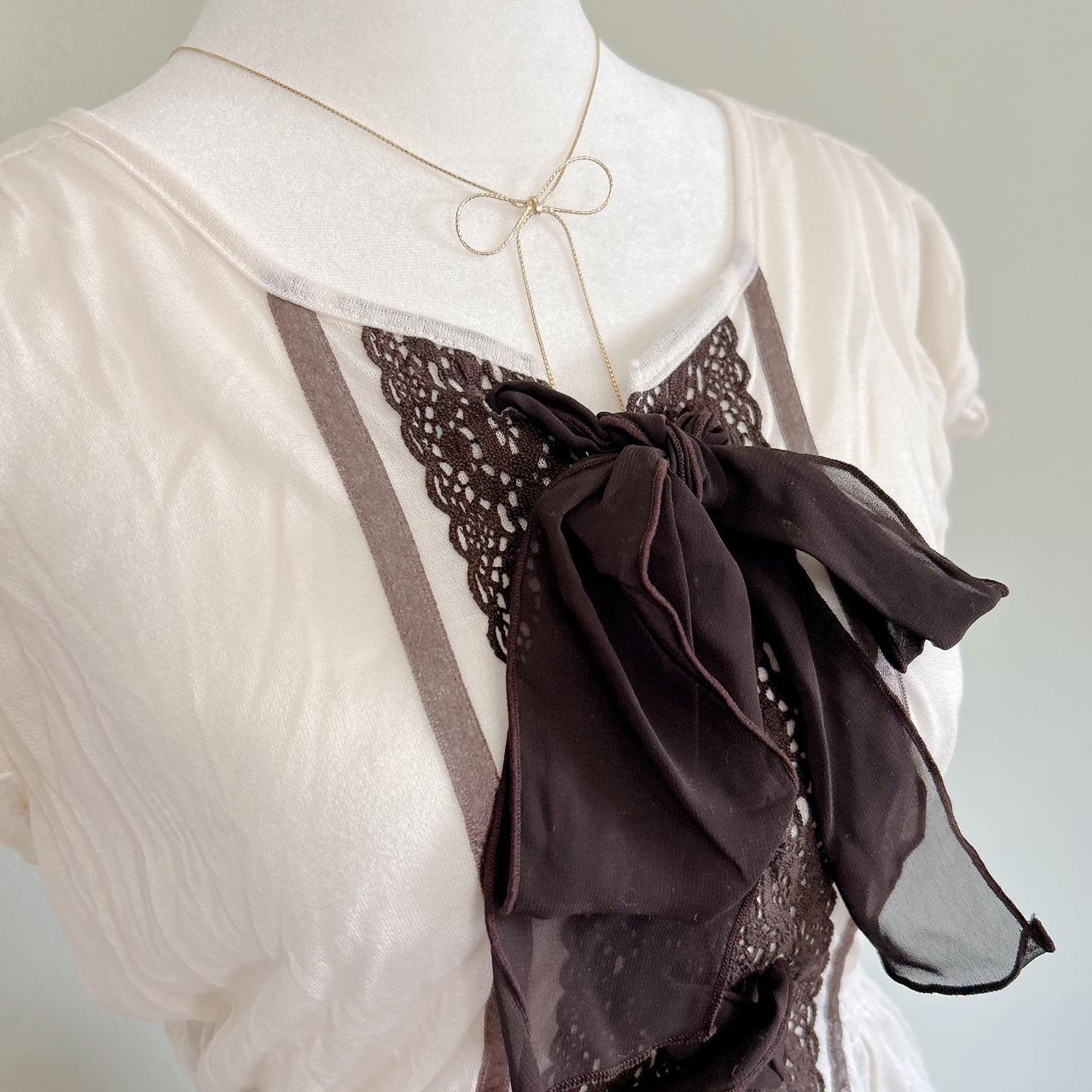 Drapey lace and ribbon tie blouse from Japan 💗 M 💗... - Depop