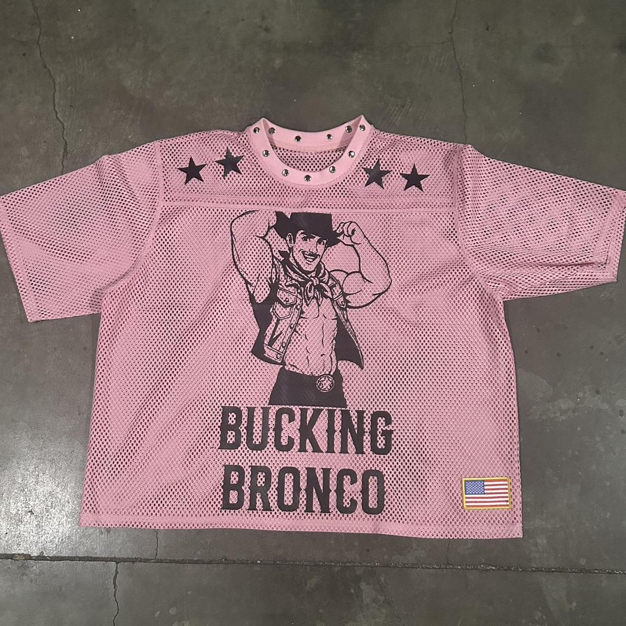 Pink Bucking Bronco Mesh Jersey Vibrant pink mesh... | Depop