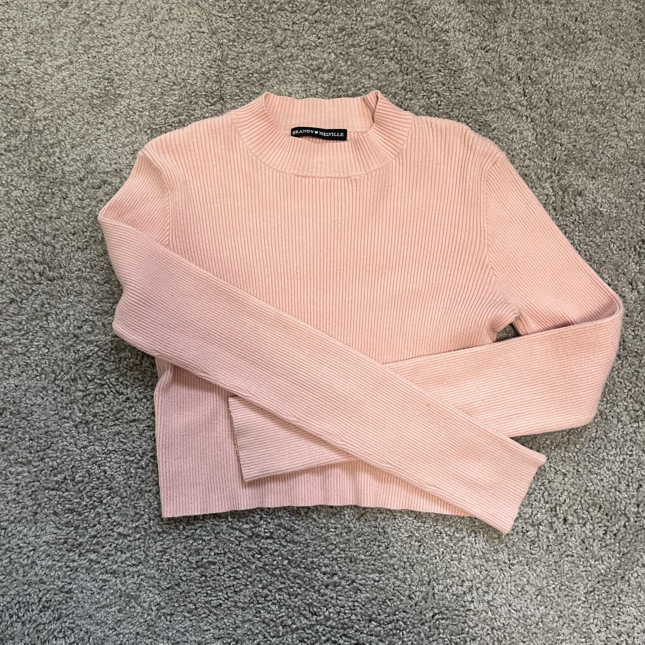 pink brandy melville cropped mock neck - Depop