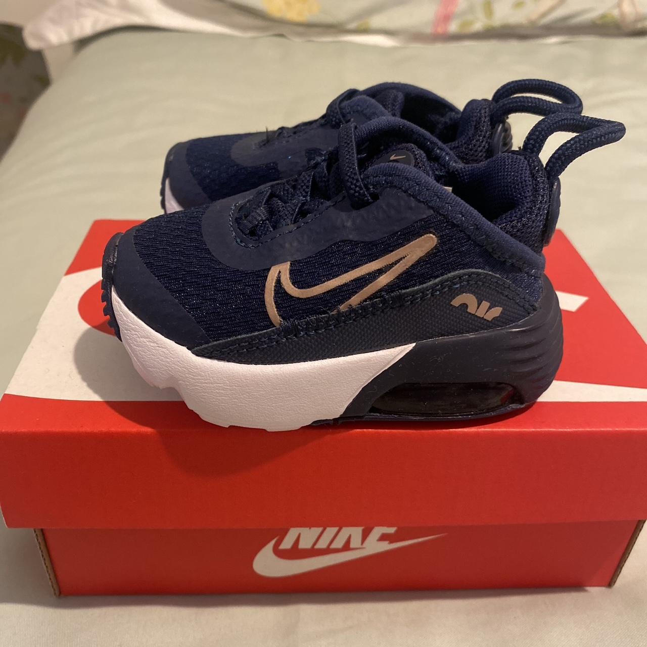 baby trainers Nike Air Max navy with bronze tick.... - Depop