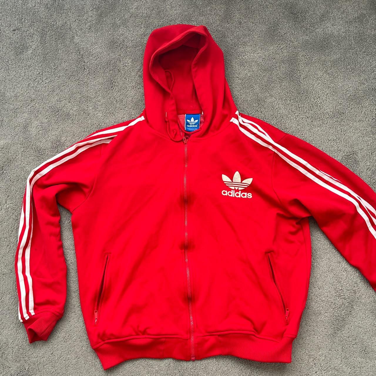 Red XL adidas trackie jacket . Pretty good condition... - Depop