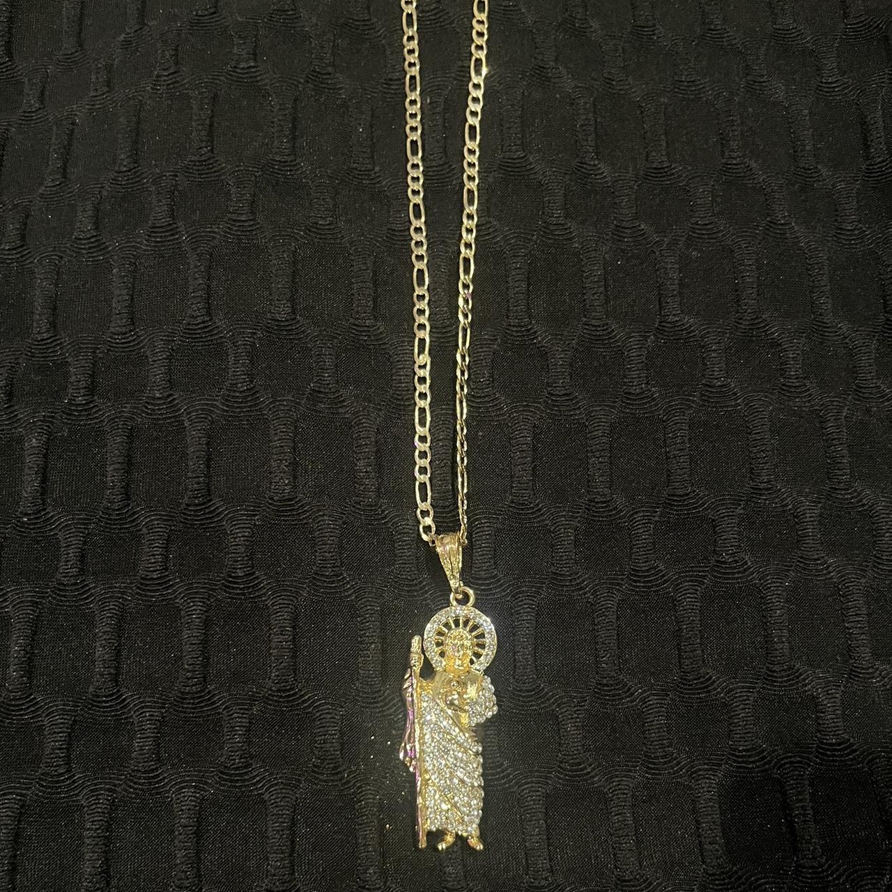 gold necklace san judas gemstone... - Depop
