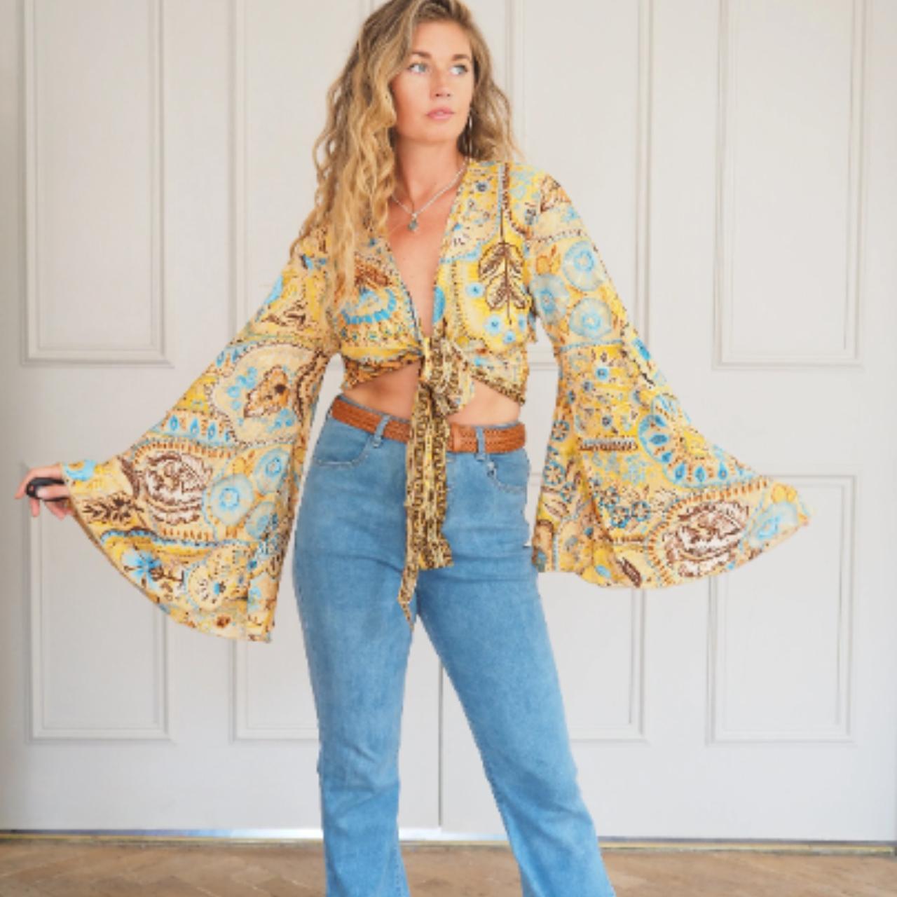 SUMMER SUN TOP - Vintage Indian Silk - Hippie -... - Depop