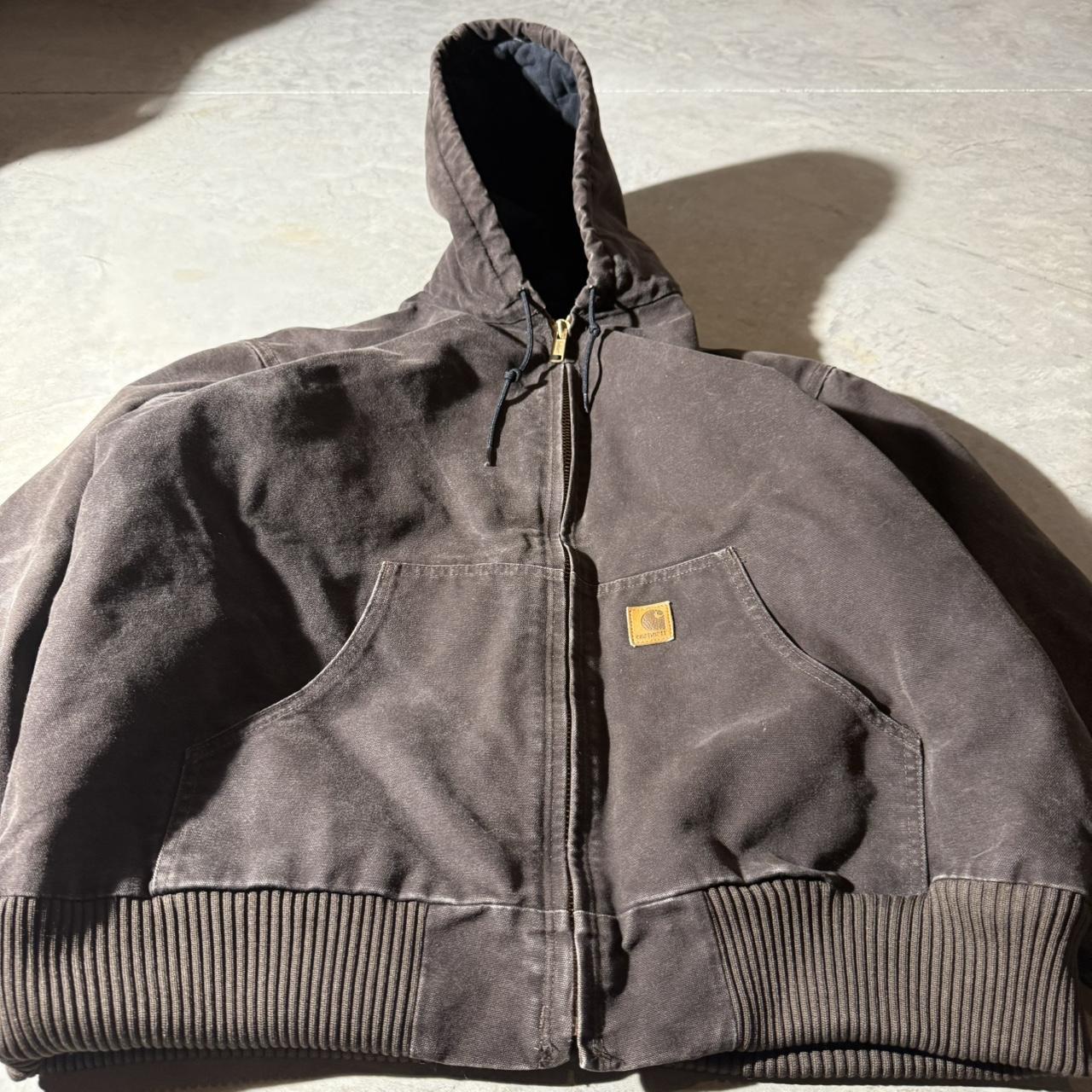 Vintage mocha j130-dkb carhartt hooded jacket with... | Depop