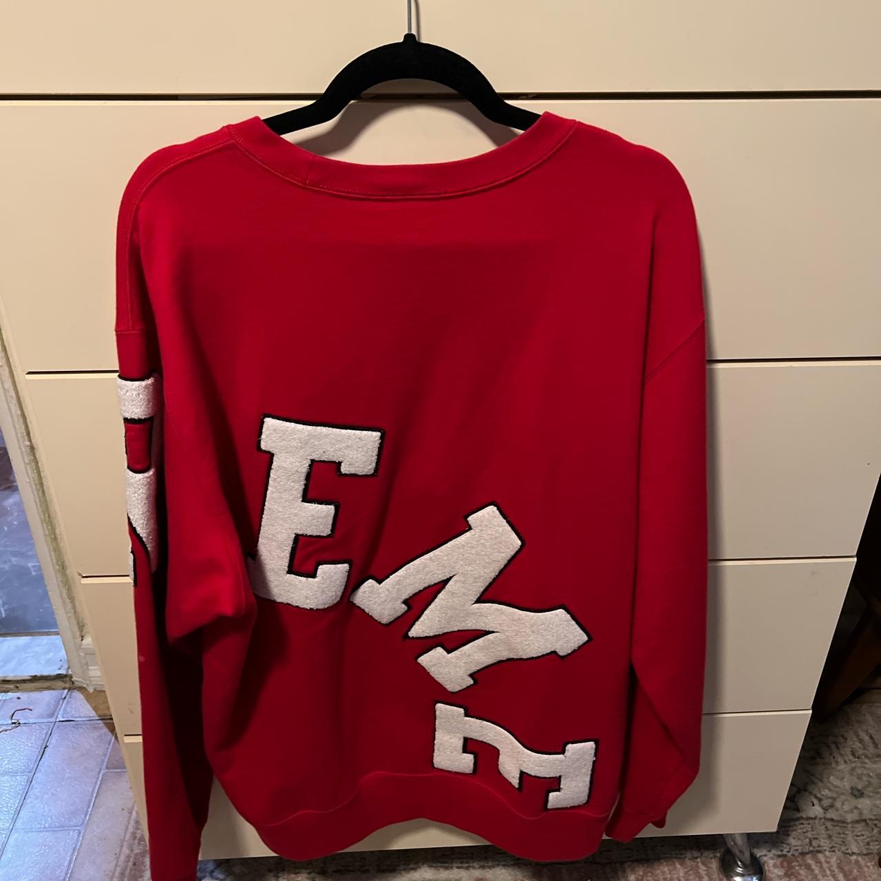 100% authentic red supreme logo sweater red size... - Depop