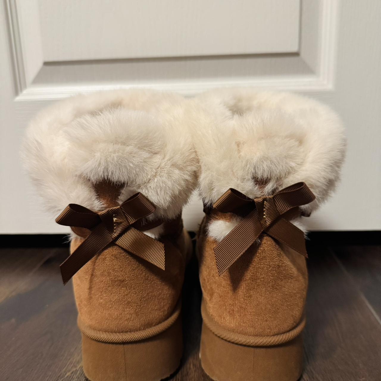 Cute warm brown Uggs with ribbon perfect for winter... | Depop