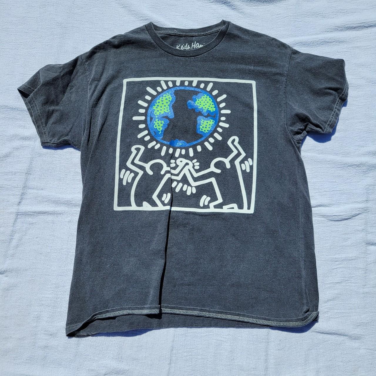 Keith Haring Gray Earth chest Decal & Heart back... - Depop
