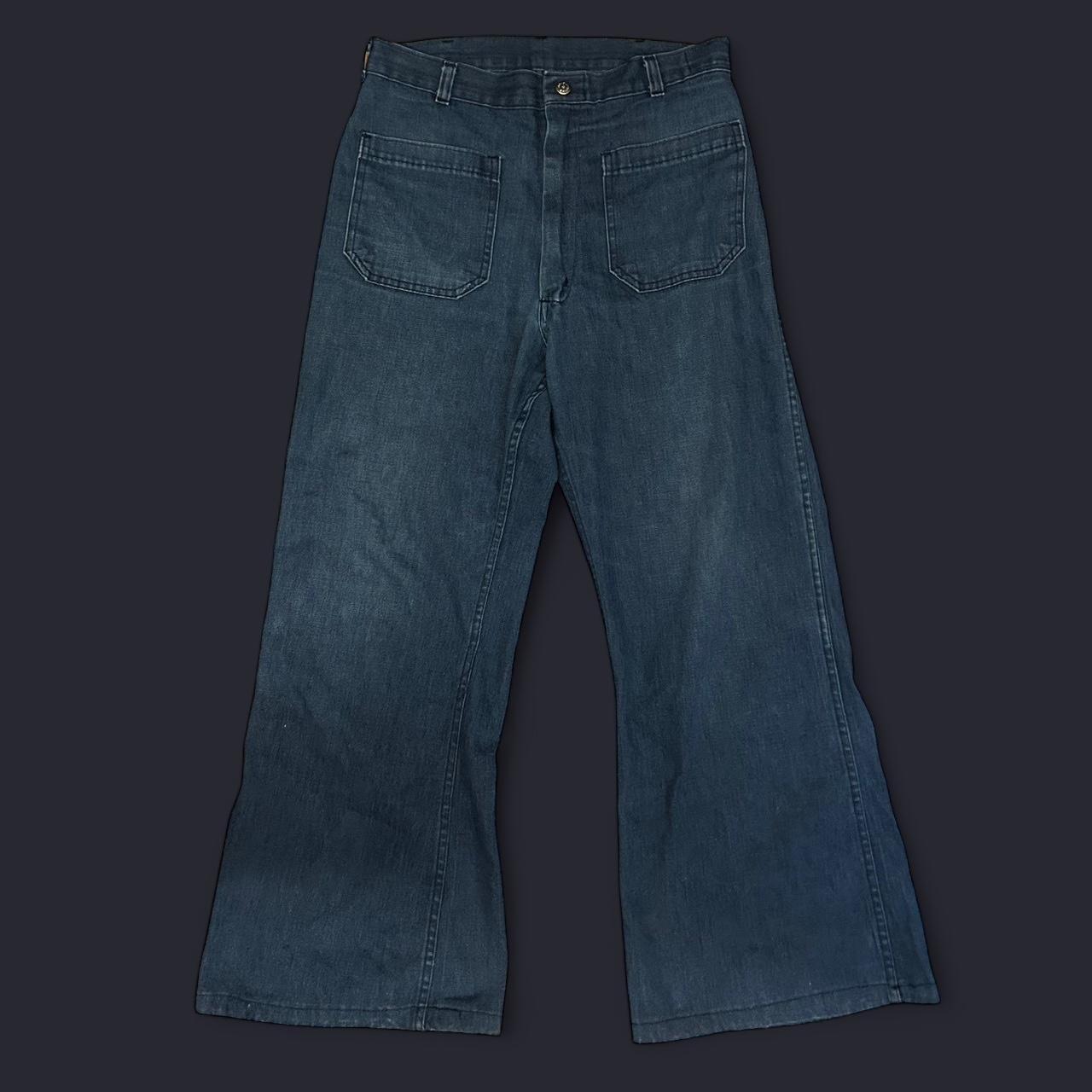 1970s Navy Dungaree Bell Bottoms (32x32) Open to... | Depop
