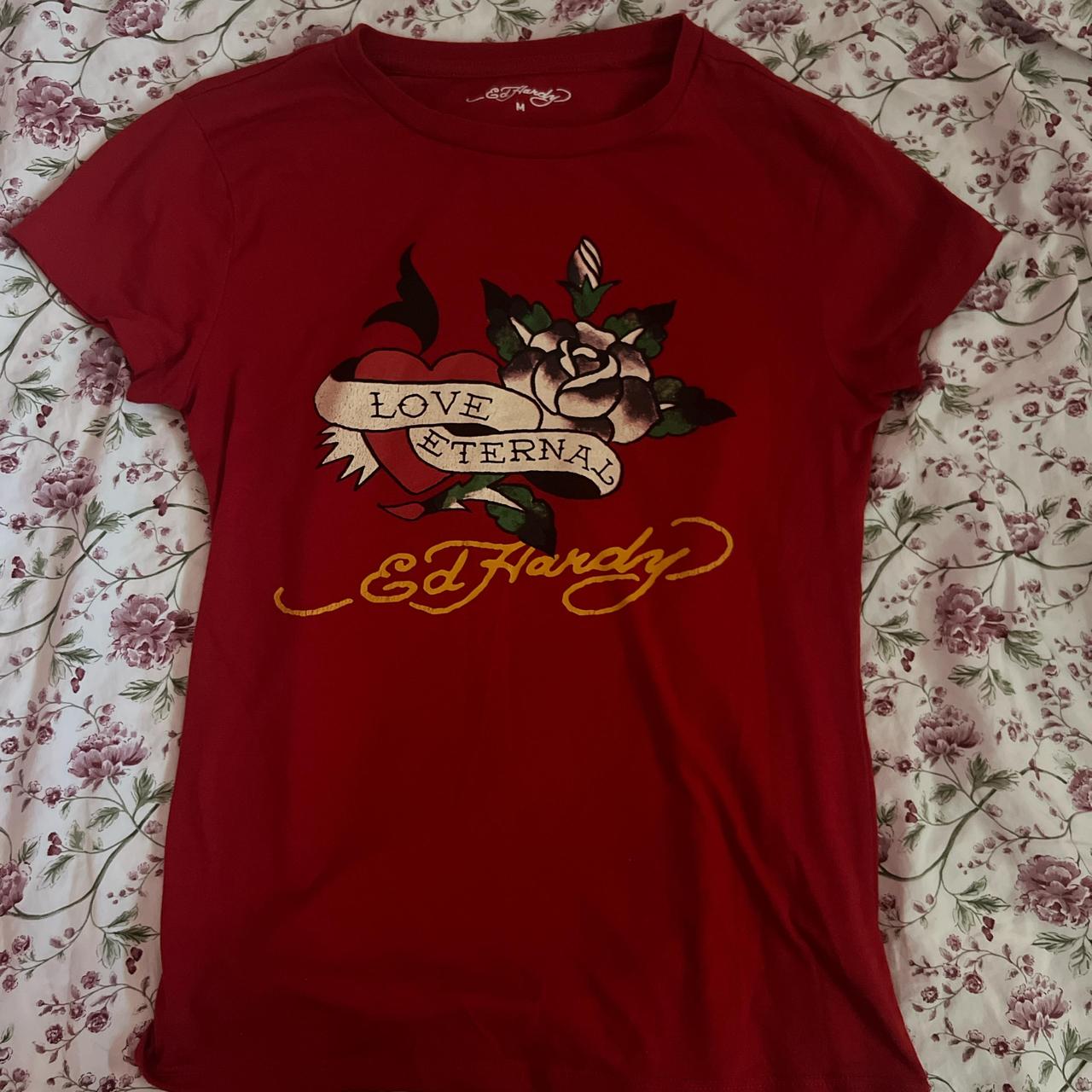 Red Ed Hardy Love Eternal size M shirt in decent... | Depop