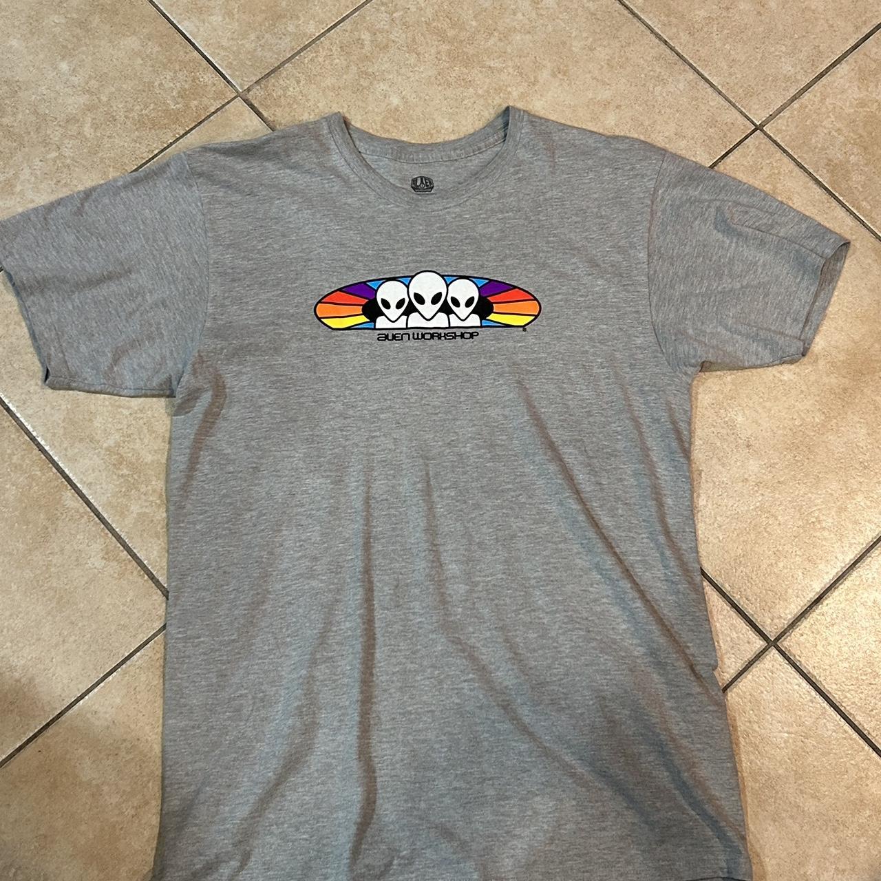 Grey alien workshop logo T shirt large size baggy... - Depop