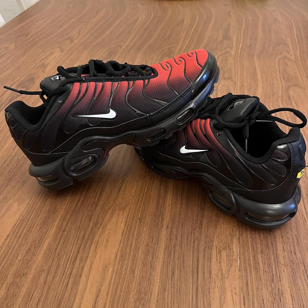 Red and black nike TNs. Size 7.5 UK - Depop