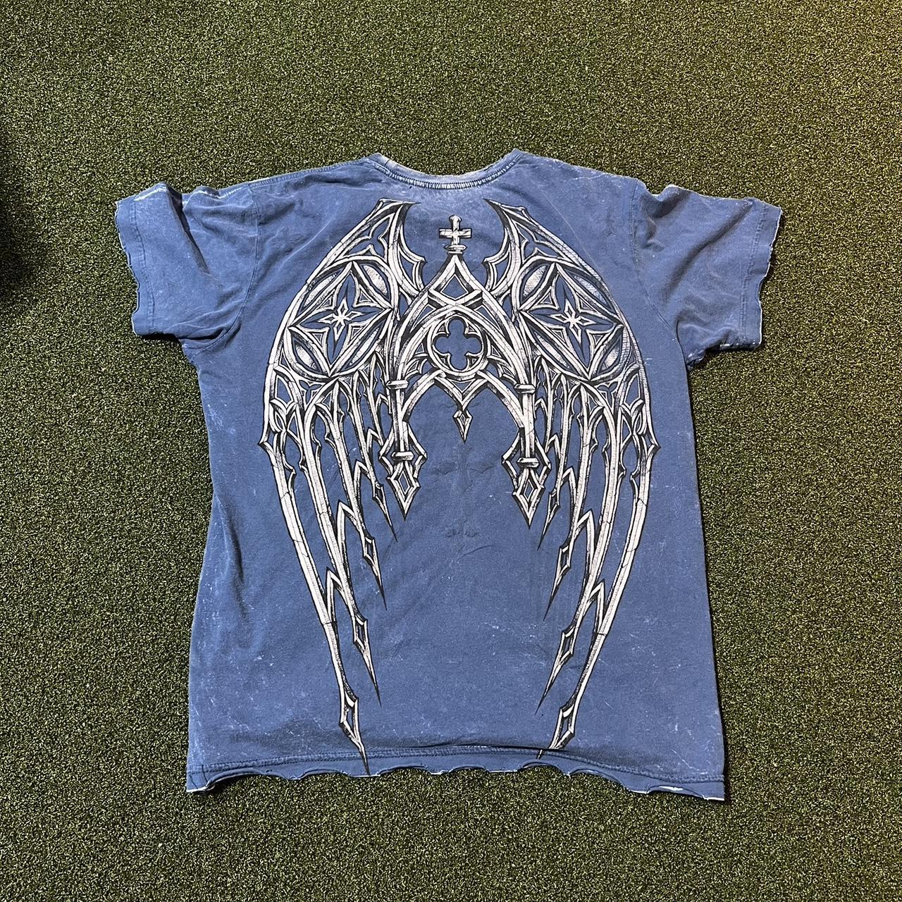 Crazy reversible affliction winged shirt, no tag but... - Depop