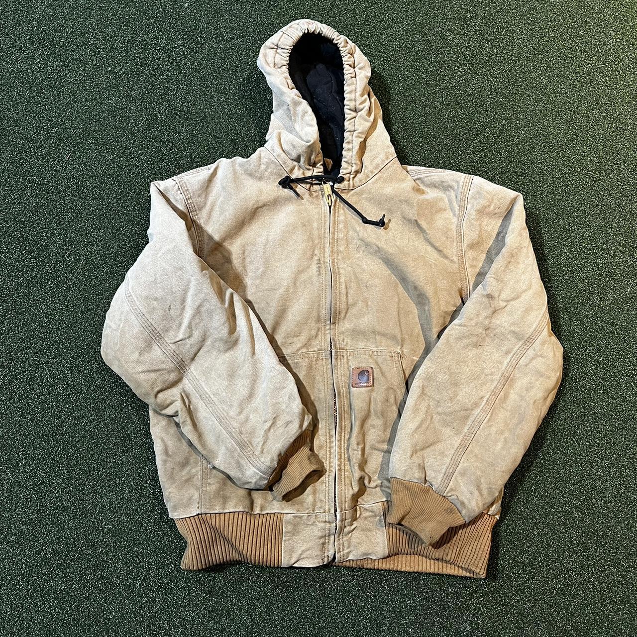 Tan carhartt workwear jacket, size small, minor wear... - Depop