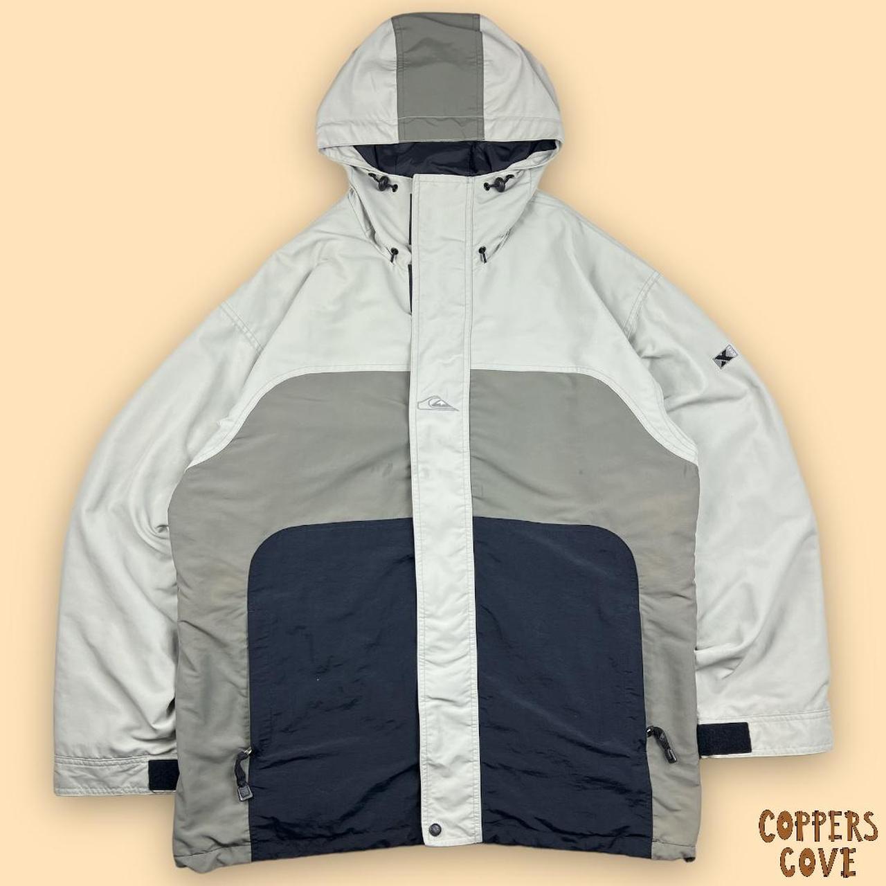 Quiksilver Men's Grey and Cream Jacket | Depop