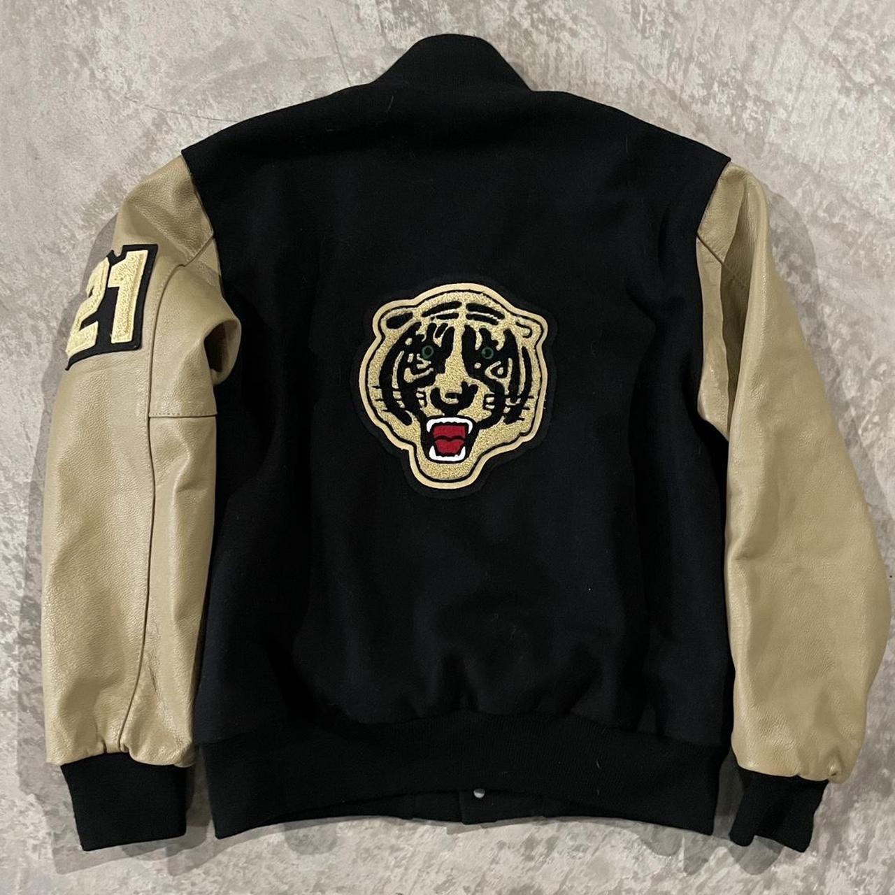 varsity jacket tiger back design #21 on the... - Depop
