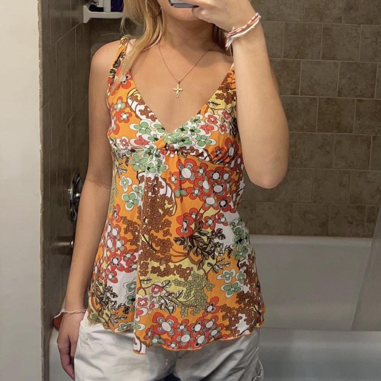 Fun multicolored floral hippie tank top so soft... - Depop