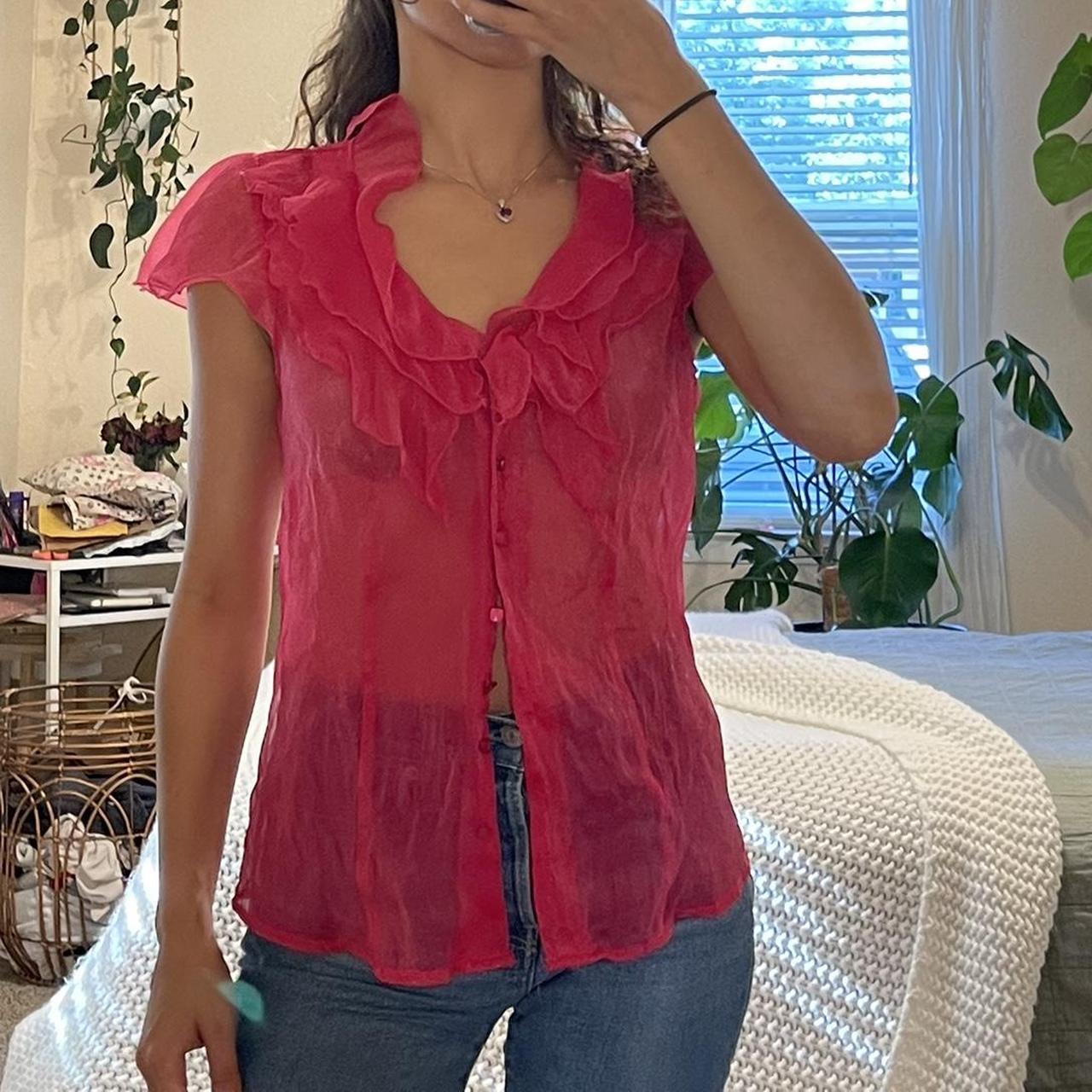 beautiful sheer New York City design Co pink vintage... - Depop