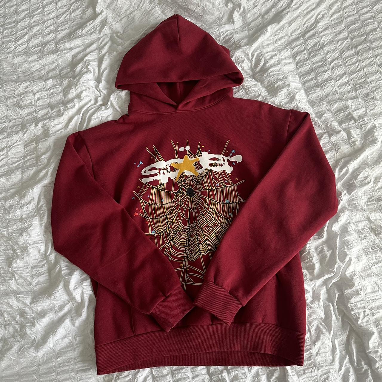Maroon Sp5der spider worldwide hoodie size XL Tag... - Depop