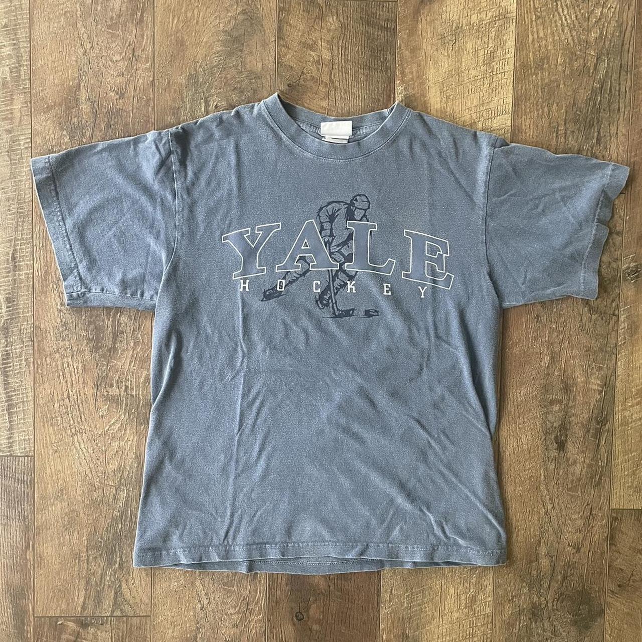 Vintage Faded Yale Hockey Definition Tee - Blue -... - Depop