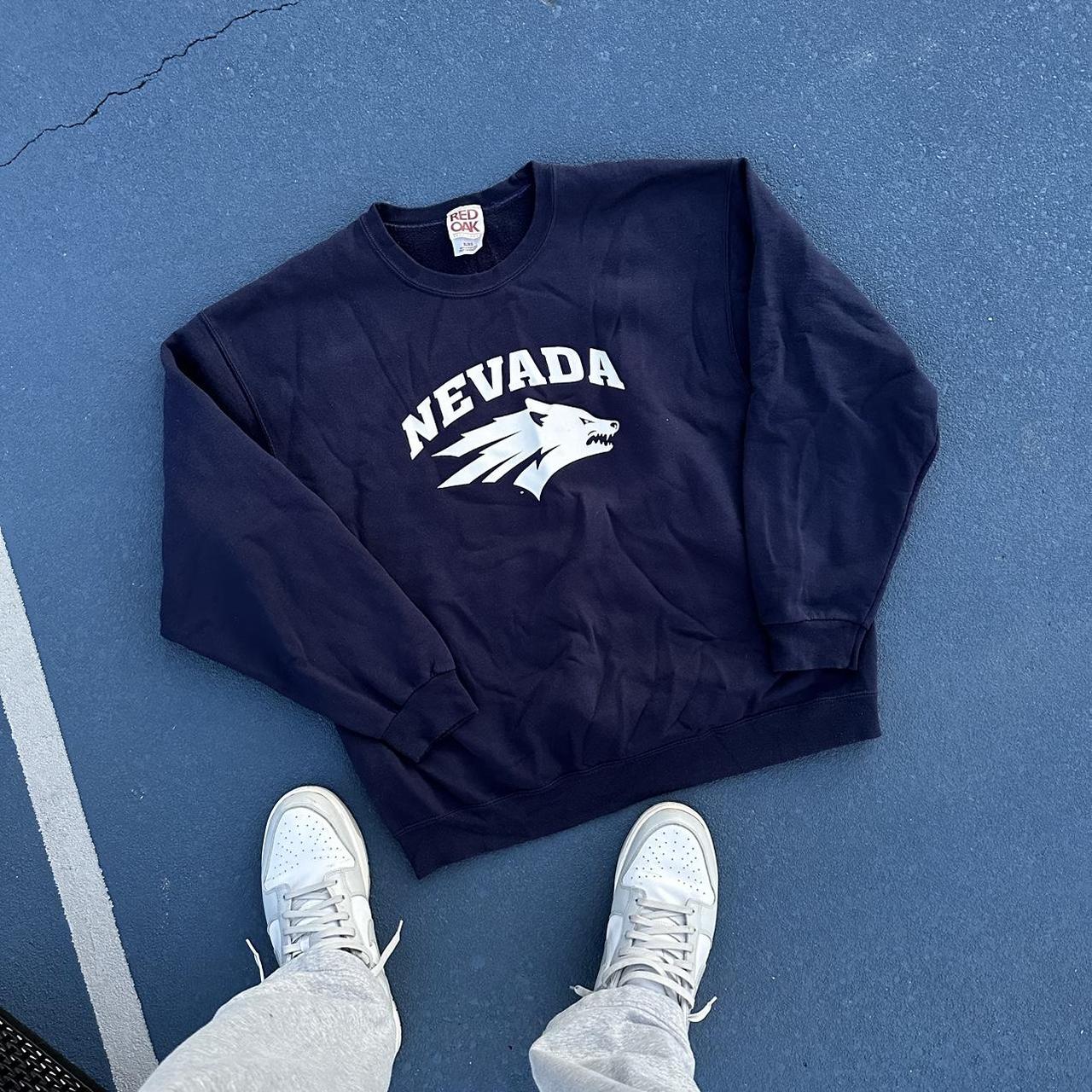 Navy and white vintage Nevada crewneck sweatshirt... - Depop