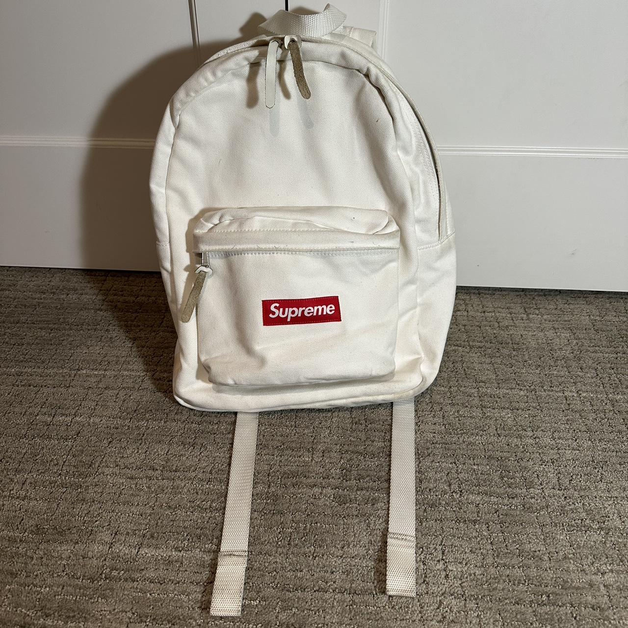 Supreme Canvas backpack 2020 white Good condition,... - Depop