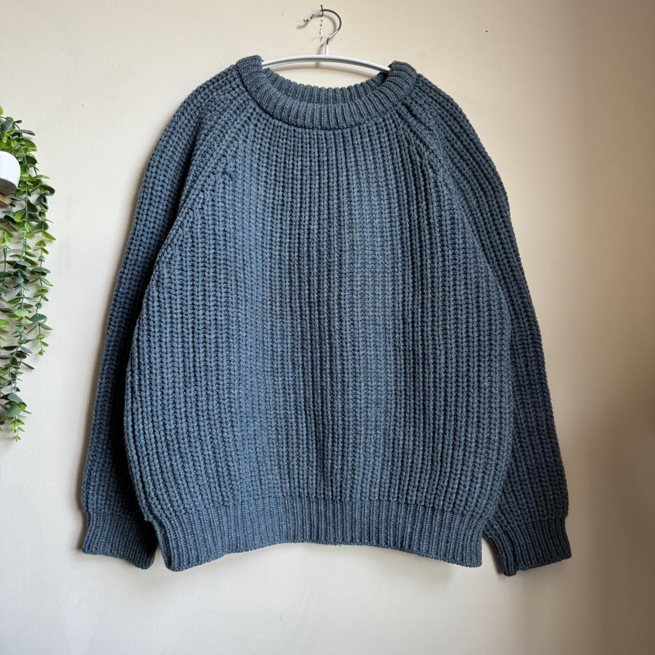 Vintage Grey/Blue Fisherman Wool Knit Sweater Size... - Depop