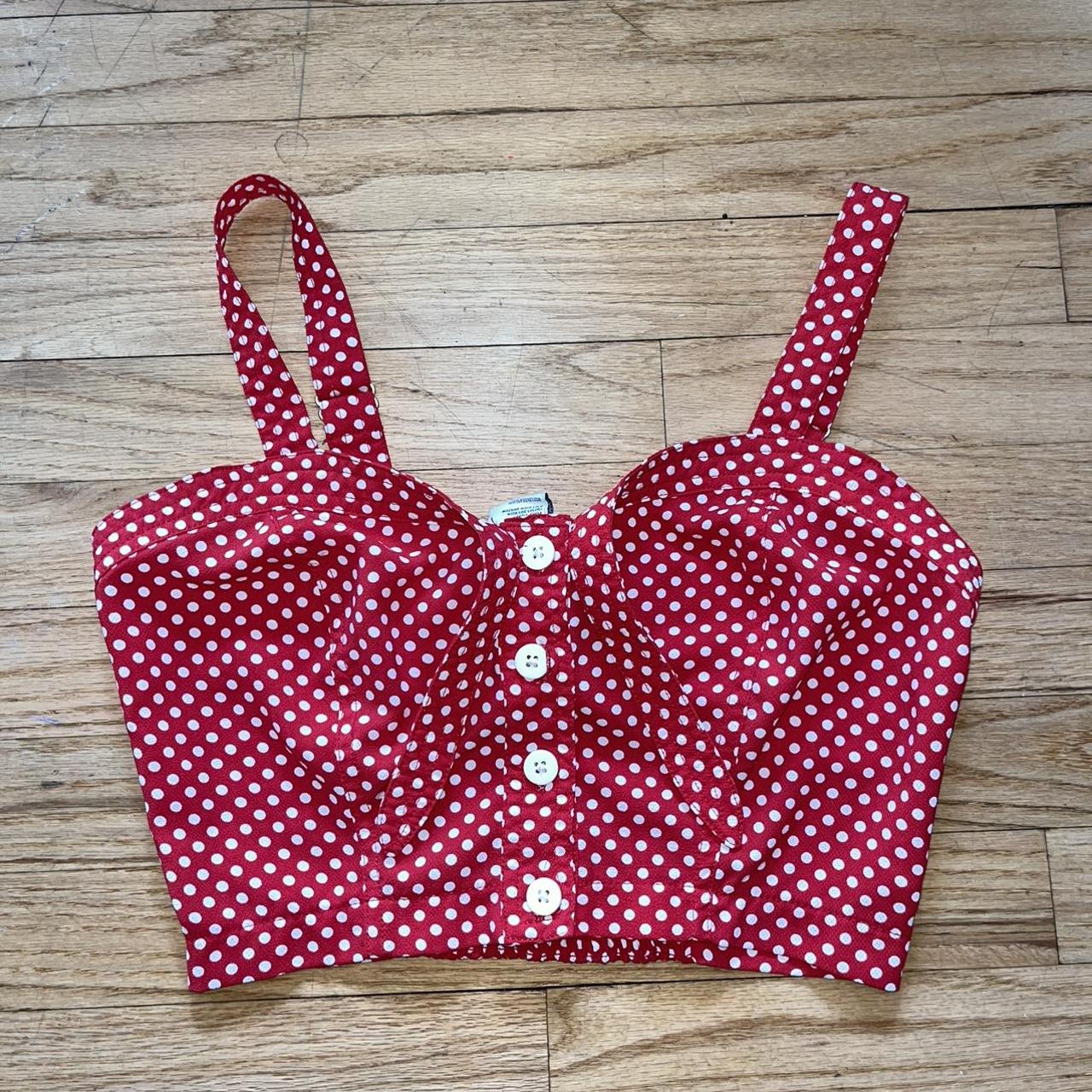 American Rag Cie Women's White and Red Crop-top | Depop